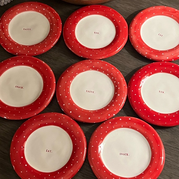 Rae Dunn | Dining | Rae Dunn Set Of 8 Red And Cream Polka Dot Dinner ...